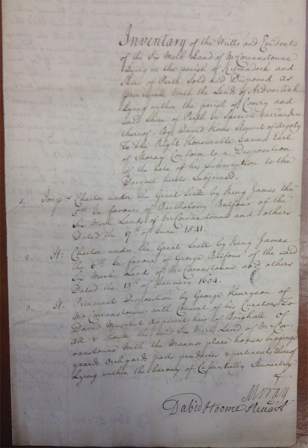 Inventory of McCorranstoune Writs - Red Book of Scotland